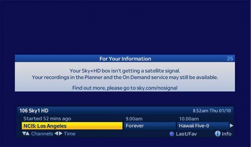 Why is my Sky+HD box showing a “No satellite signal” error message ...